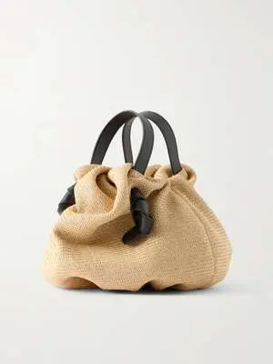 NEOUS Leather-trimmed Raffia Shoulder Bag