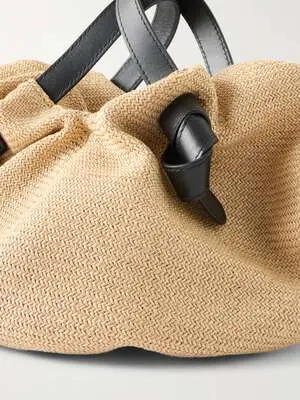 NEOUS Leather-trimmed Raffia Shoulder Bag