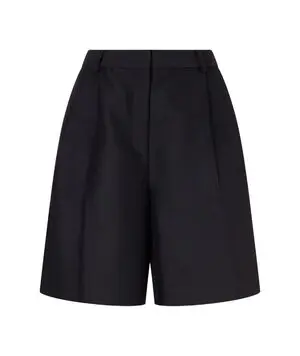 Khaite Pleated Wool And Silk-blend Cady Shorts - Black