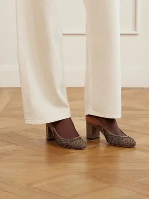 Jennifer Chamandi Mattia 65 Suede-trimmed Mesh Pumps - Brown