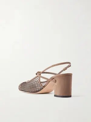 Jennifer Chamandi Mattia 65 Suede-trimmed Mesh Pumps - Brown