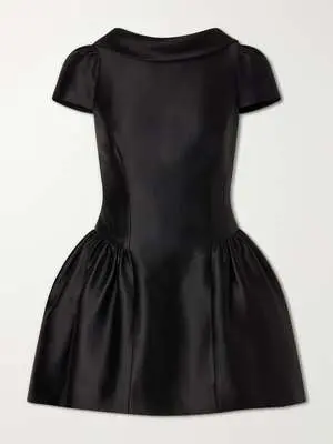 SELF-PORTRAIT Gathered Taffeta Mini Dress - Black