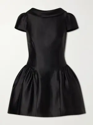 SELF-PORTRAIT Gathered Taffeta Mini Dress - Black