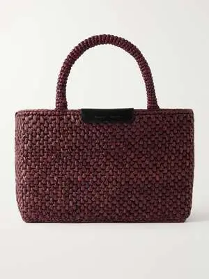 Proenza Schouler East West Chelsea Leather-trimmed Raffia Tote - Plum