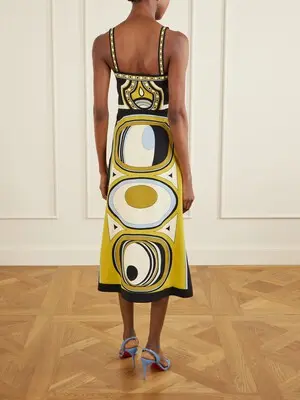 La DoubleJ Buy Me A Martini' Printed Crepe Midi Dress - Yellow