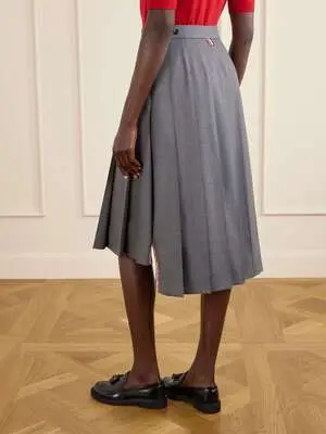 Thom Browne Asymmetric Grosgrain-trimmed Pleated Wool Midi Skirt