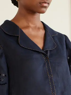 Vita Kin Linen Broderie Anglaise Shirt - Blue