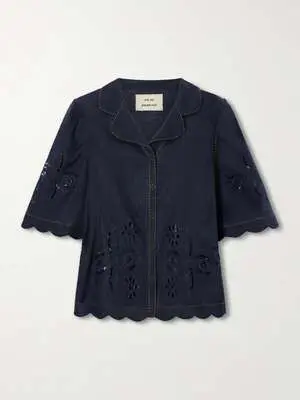 Vita Kin Broderie Anglaise-trimmed Linen Shirt - Navy