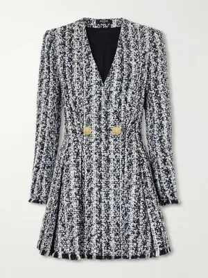 Balmain Double-breasted Tweed Mini Dress - Black
