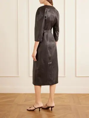 Victoria Beckham Dolman Belted Leather Midi Dress