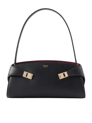 FERRAGAMO Ferragamo Hug Leather Shoulder Bag Black