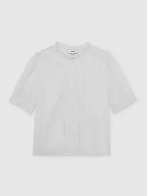 REISS Aurelia Cotton Cheesecloth Pleated Top