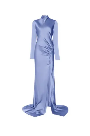 Lapointe Satin Bias Tab Gown With Slit - Periwinkle