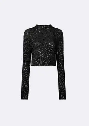 Lapointe Sequin Cashmere Cropped Top - Black