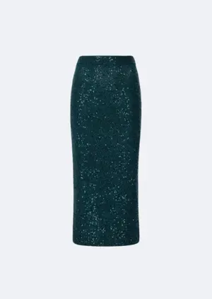 Lapointe Cashmere Sequin Midi Skirt - Emerald