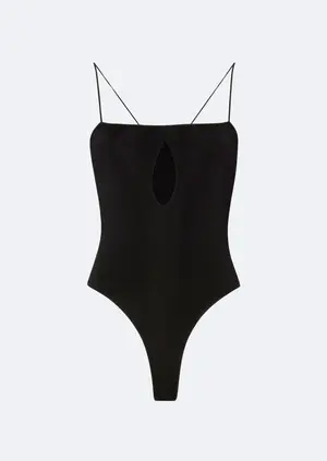 Lapointe Shiny Viscose Slit Bodysuit - Black