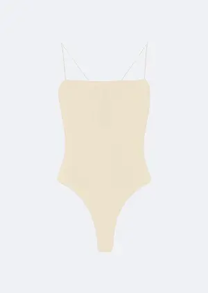 Lapointe Shiny Viscose Slit Bodysuit - Cream