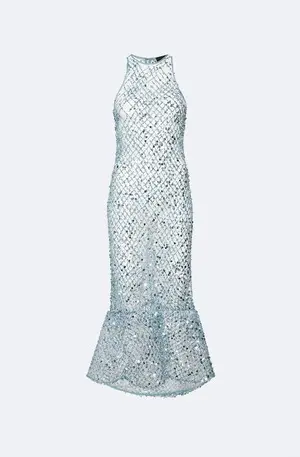 Lapointe Net Mesh Sequin High Low Midi Dress - Cloud
