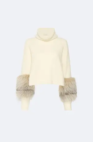 Lapointe Cashmere Turtleneck Sweater With Fur - Butter