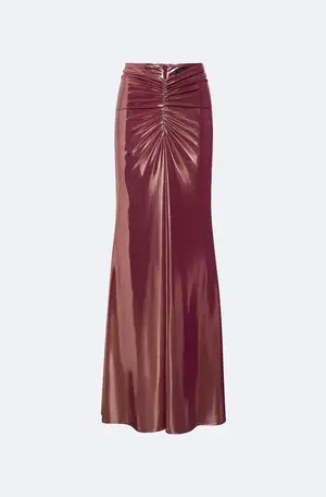 Lapointe Coated Jersey Ruched Maxi Skirt - Clay