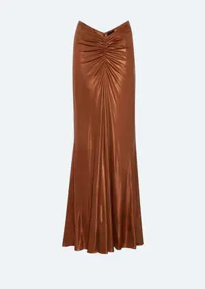 Lapointe Coated Jersey Ruched Maxi Skirt - Copper