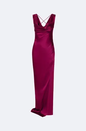 Lapointe Satin Cowl Neck Gown - Berry