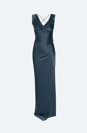 Lapointe Satin Cowl Neck Gown - Marine