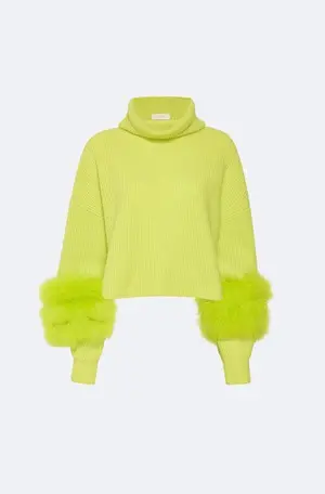 Lapointe Cashmere Turtleneck Sweater With Marabou - Lime