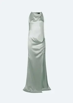 Lapointe Satin Cowl Neck Tab Gown - Jade