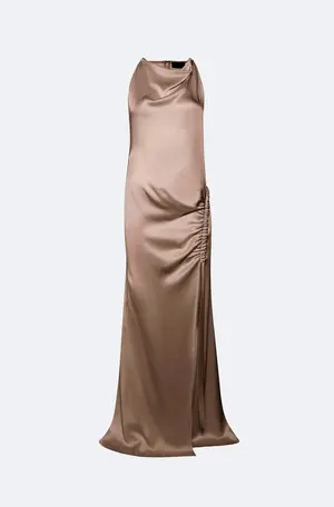 Lapointe Satin Cowl Neck Tab Gown - Oat