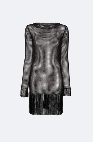 Lapointe Metallic Netting Fringe Mini Dress - Black