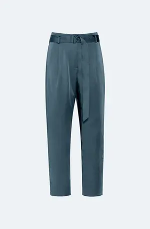 Lapointe Satin Belted Cropped Pant - Marine