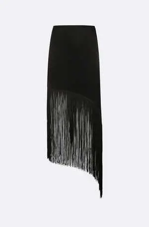 Lapointe Satin Asymmetric Fringe Skirt - Black