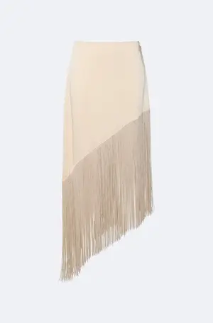 Lapointe Satin Asymmetric Fringe Skirt - Ecru