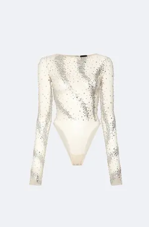 Lapointe Rhinestone Swirl Boatneck Bodysuit - Ecru