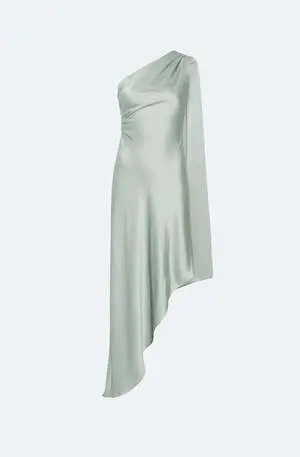 Lapointe Satin One Shoulder Dress Jade