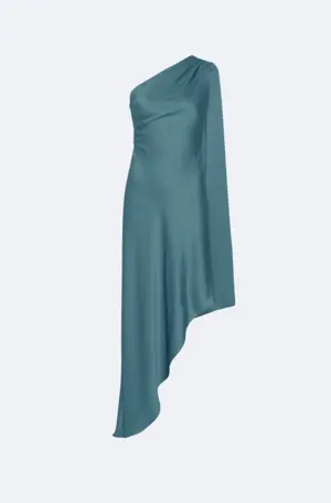 Lapointe One Shoulder Satin Dress With Asymmetrical Hem