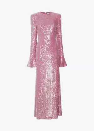 Lapointe Sequin Flare Sleeve Maxi Dress - Light Pink