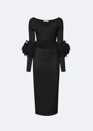 Lapointe Matte Viscose Cross Front Dress With Feathers - Black