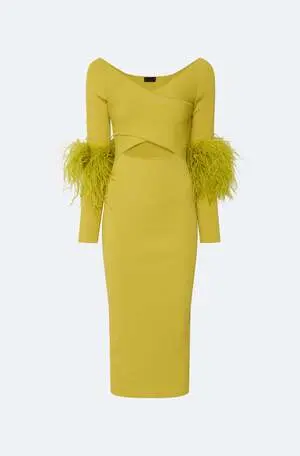 Lapointe Matte Viscose Cross Front Dress With Feathers - Chartreuse