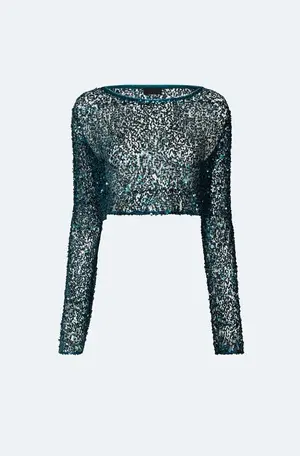 Lapointe Net Paillette Cropped Boatneck Top - Oz