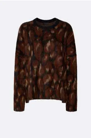 Lapointe Leopard Jacquard Crew Neck Sweater - Black Leopard