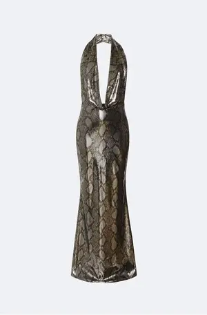 Lapointe Metal Snake Deep Cowl Neck Gown - Silver