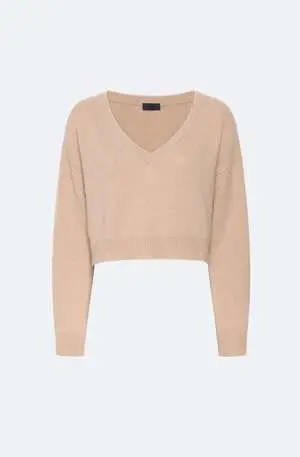 Lapointe Cashmere Cropped V Neck Sweater - Oat