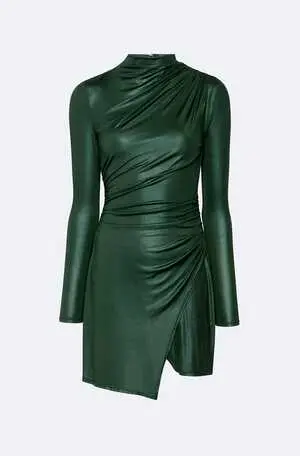 Lapointe Coated Jersey Draped Mini Dress - Forest