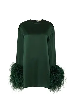 Lapointe Lapointe Feather-Trimmed Satin Shift Dress Forest