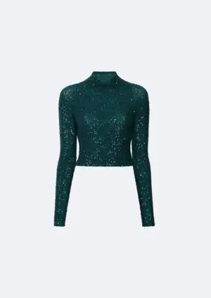 Lapointe Cashmere Sequin Cropped Top - Emerald
