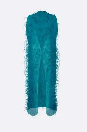 Lapointe Lightweight Georgette Mock Neck Maxi Top With Feathers - Turquoise