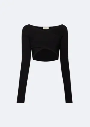 Lapointe Shiny Viscose Cropped Top - Black