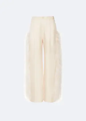 Lapointe Silky Twill Pleated Pant With Feathers - Cream